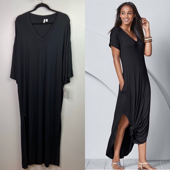 Nordstrom | Dresses | Nwt Womens Black Boho Maxi Dress 34 Sleeve Sz Xl ...